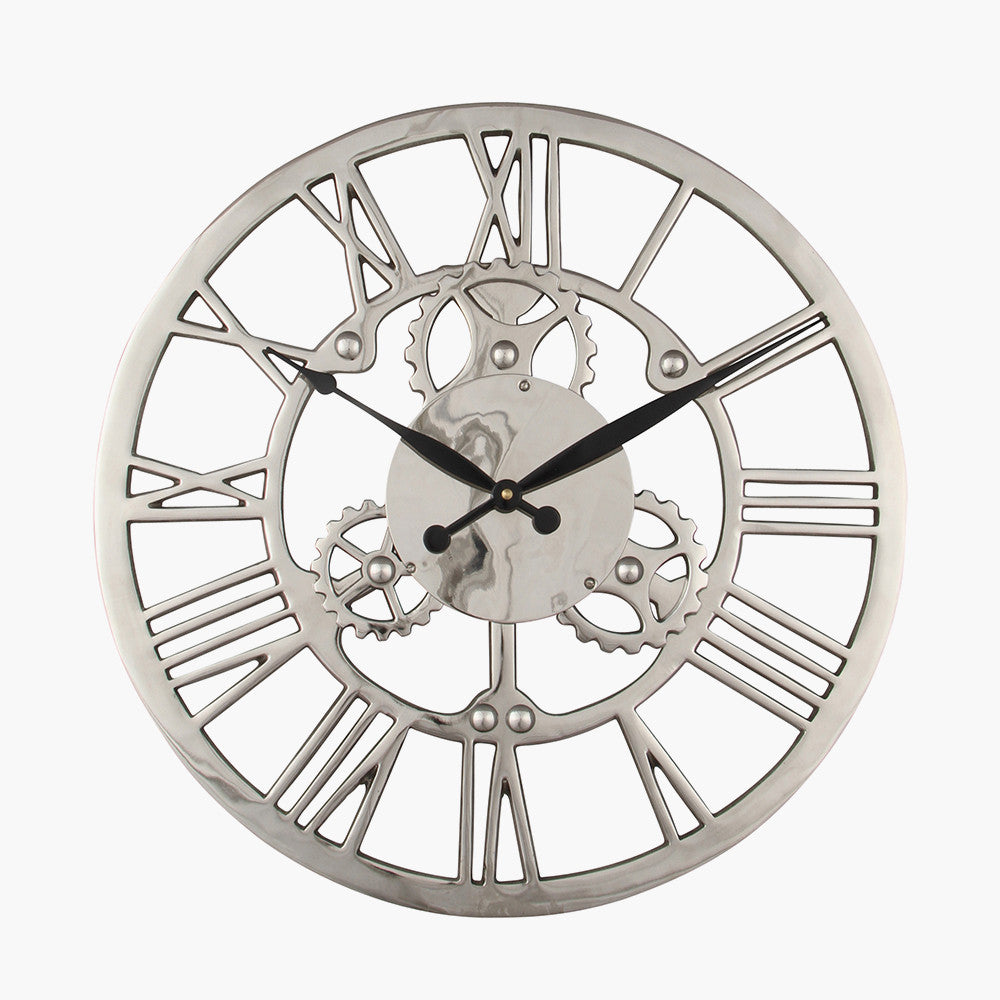 Silver Metal Cog Design Round Wall Clock – homeland-ie