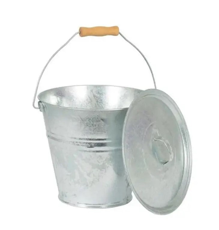 Galvanised Ash Bucket with Lid – homeland-ie